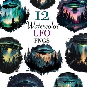 UFO Clipart PNG Files for Instant Download Watercolor Ufo Sticker ...