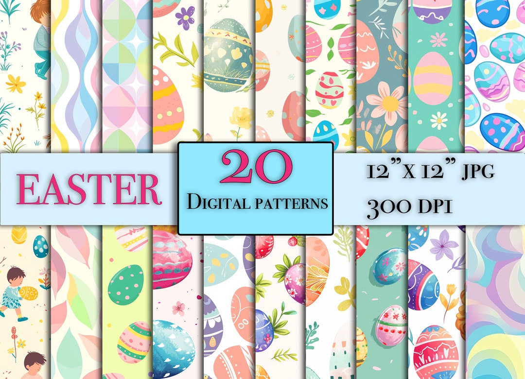 Easter Pastel Digital Paper Bundle, 20 Seamless Pastel Easter Digital ...