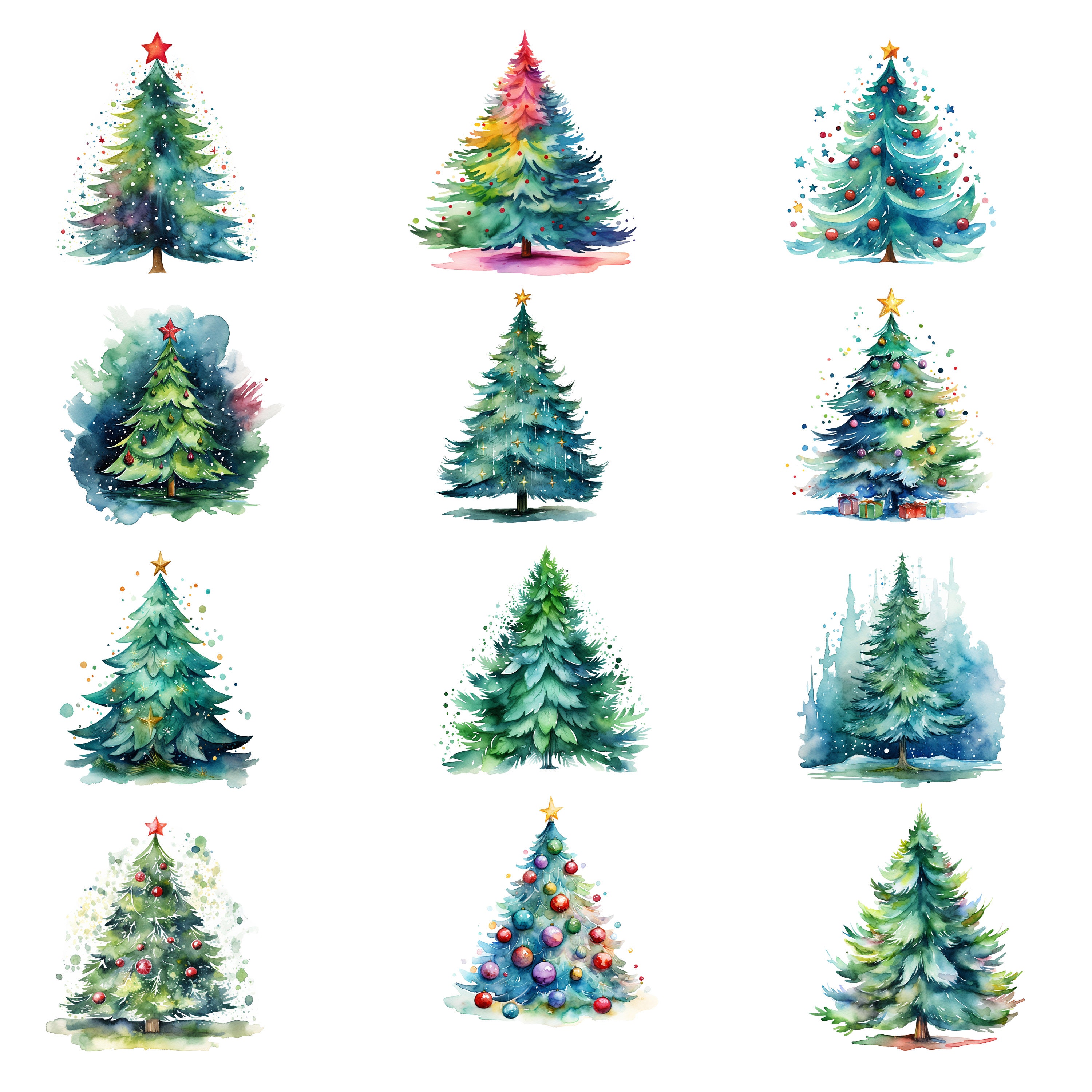 Christmas Tree Clipart Files for Instant Download 12 Holiday - Etsy