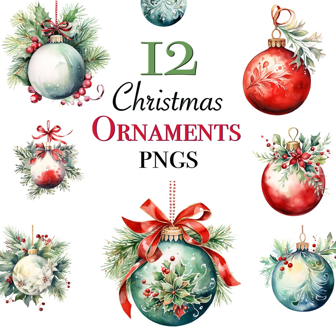 Christmas Ornament Clipart Files for Instant Download, 12 Holiday ...