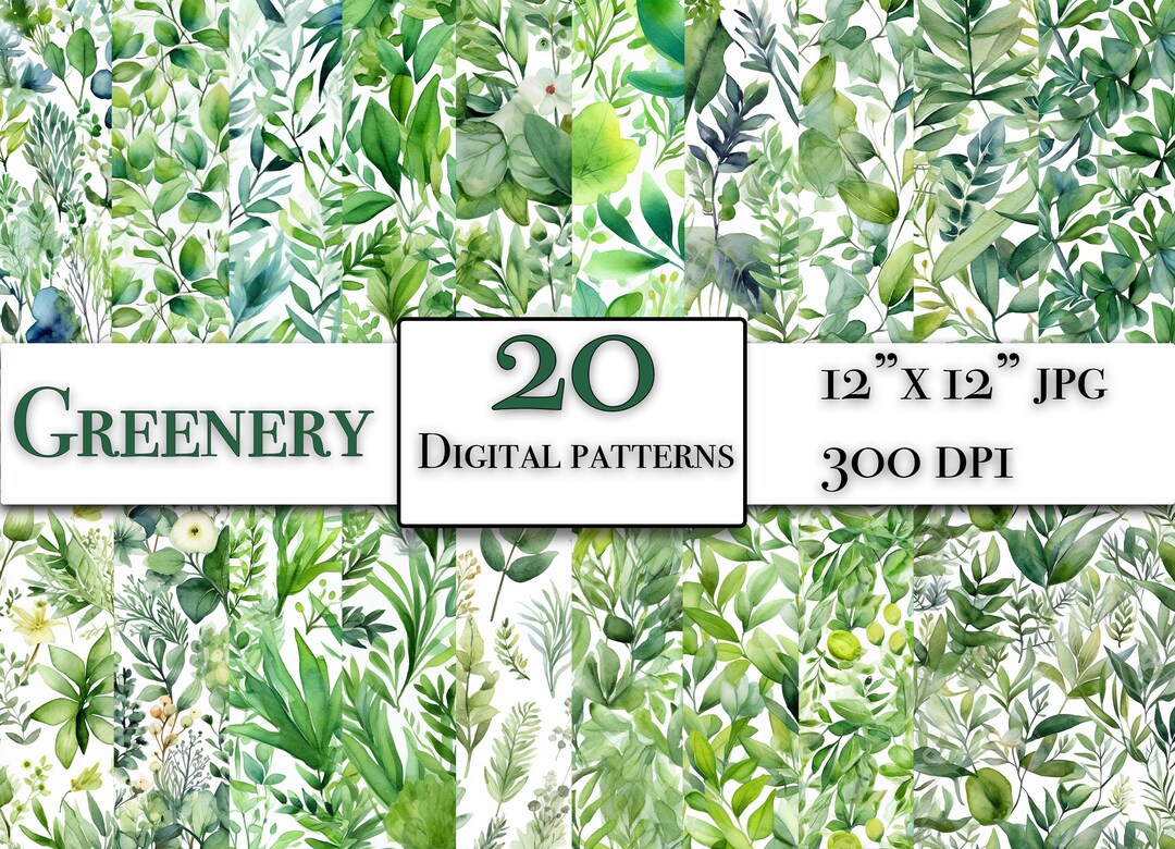Greenery and Foliage Digital Paper Bundle 20 Watercolor - Etsy