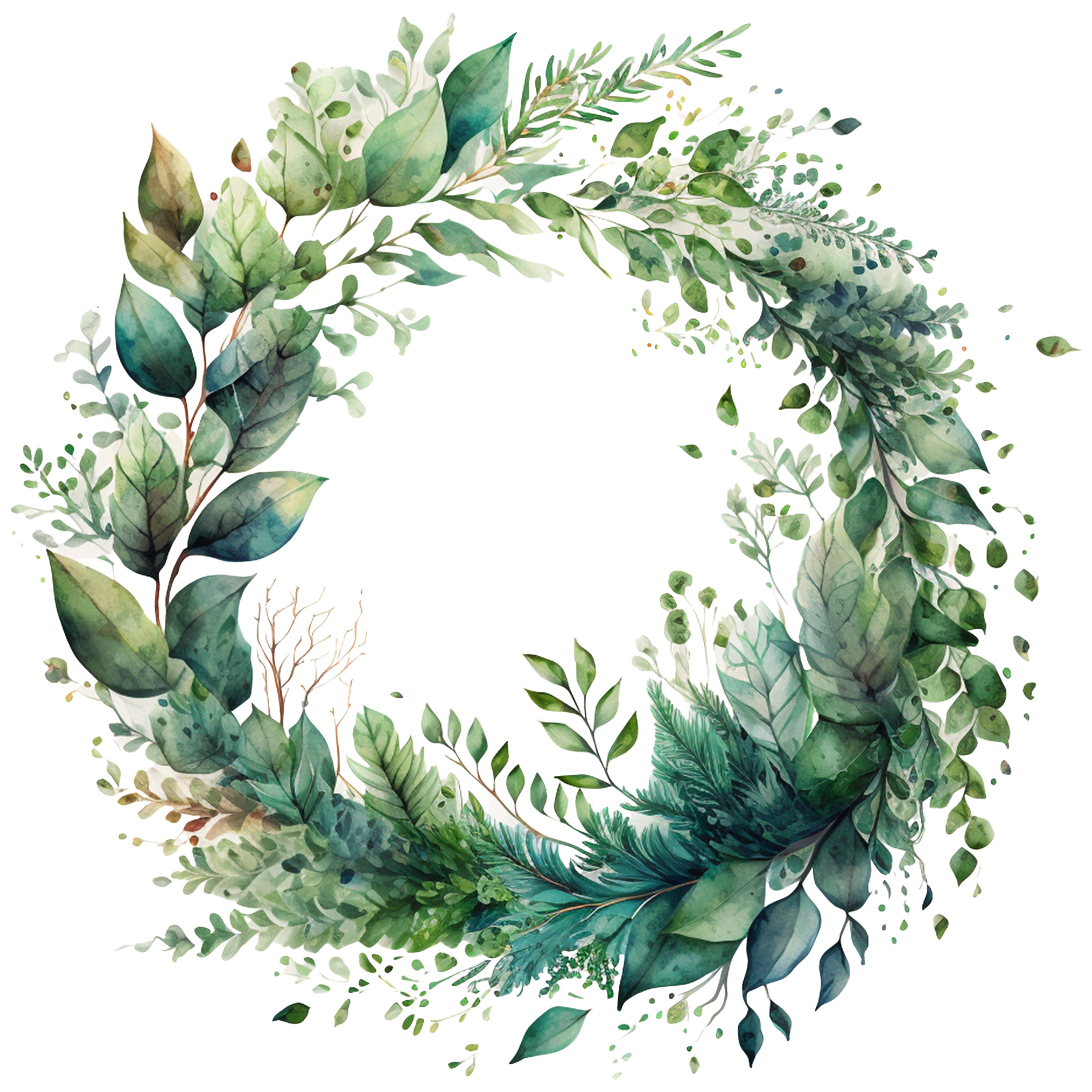 Watercolor Greenery Wreath Clipart Files for Instant Download ...