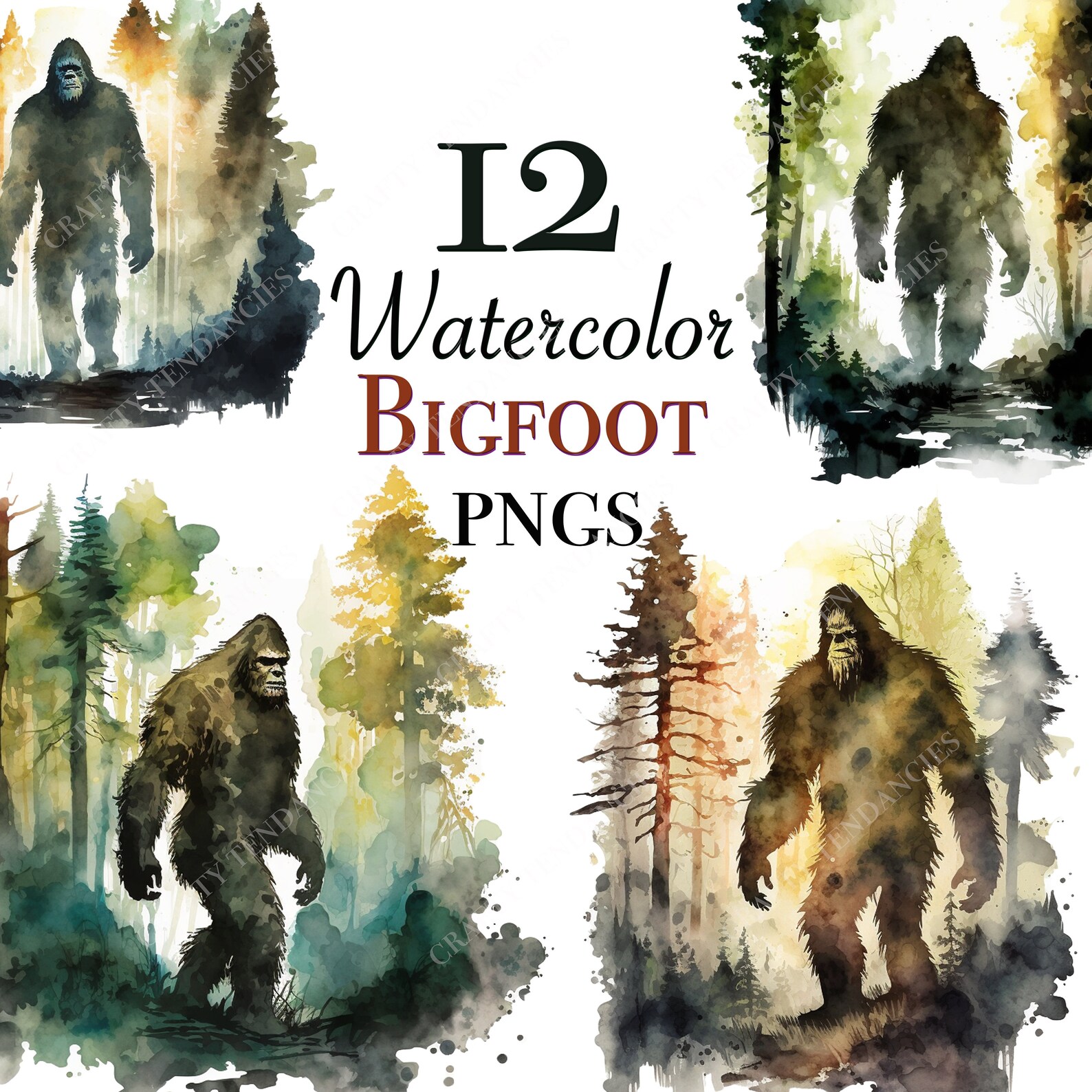 Bigfoot Clipart PNG Files for Instant Download Watercolor Bigfoot ...