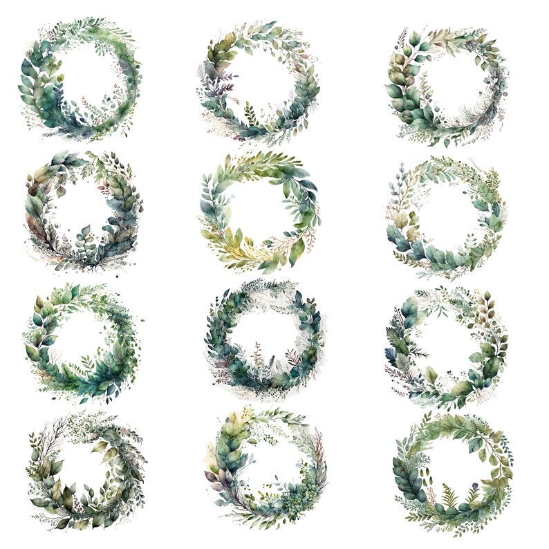 Watercolor Greenery Wreath Clipart Files for Instant Download ...