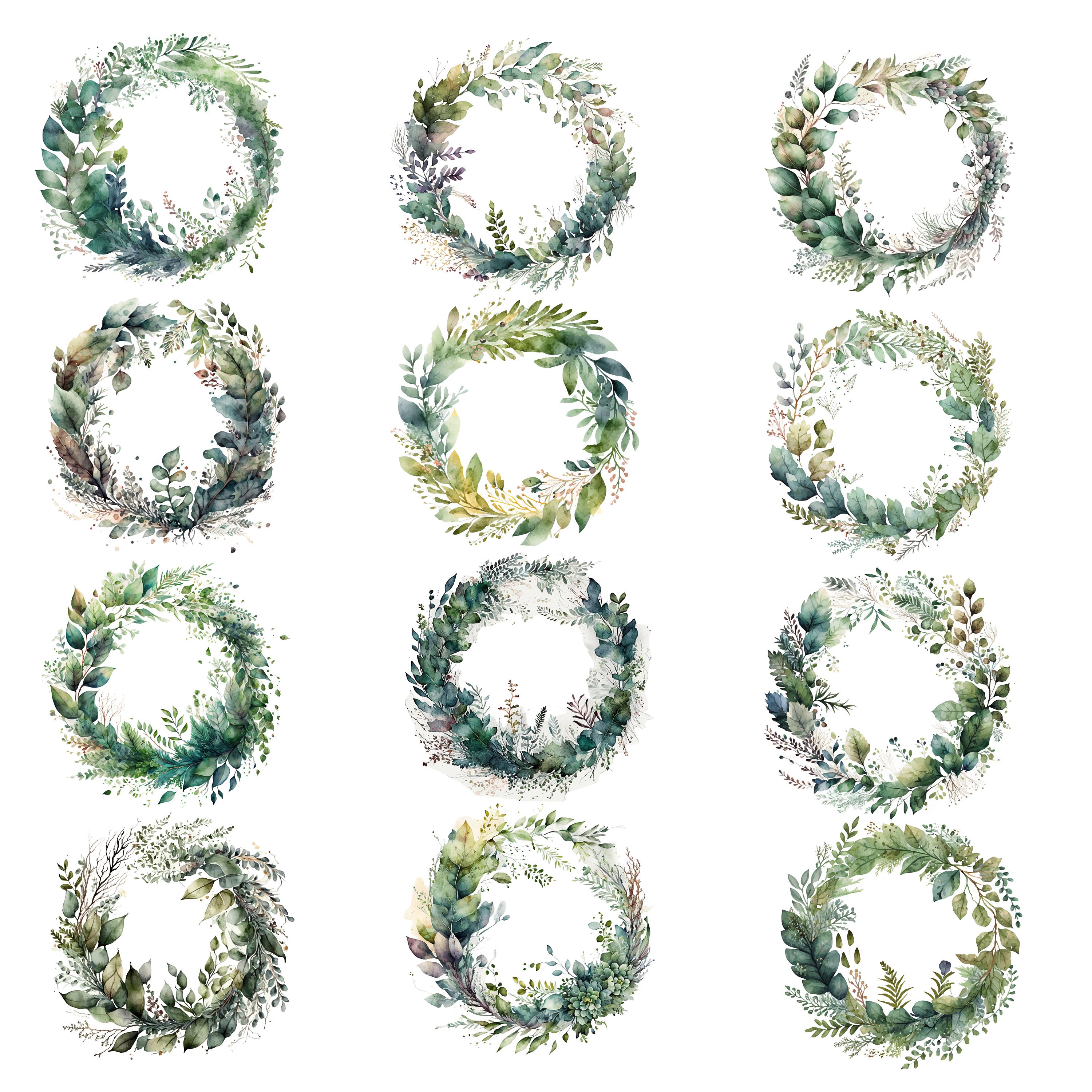 Watercolor Greenery Wreath Clipart Files for Instant Download ...