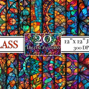 Stained Glass Digital Paper Bundle, 20 Colorful Glass Digital Paper ...