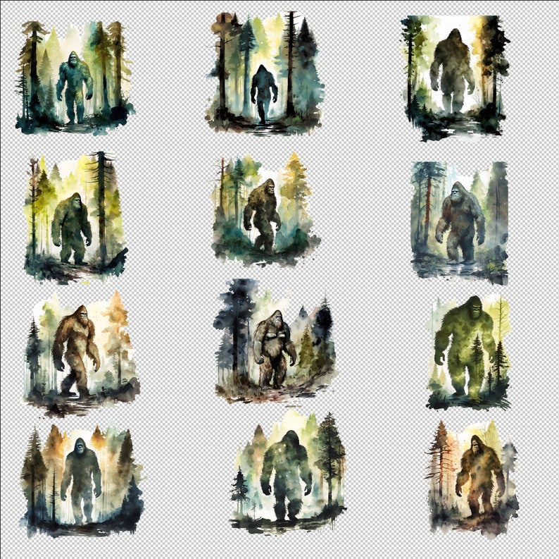 Bigfoot Clipart PNG Files for Instant Download Watercolor Bigfoot ...