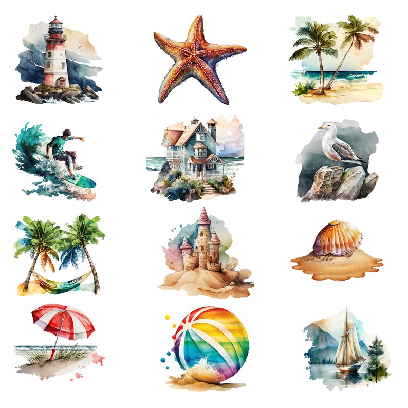 Coastal Clipart Files for Instant Download, 12 Coastal PNG Files for ...