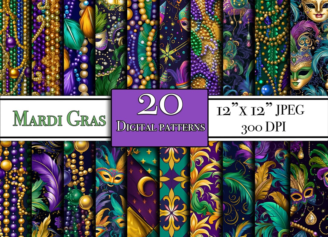 Mardi Gras Digital Paper Bundle, 20 Mardi Gras Digital Paper Designs ...