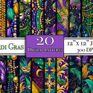 Mardi Gras Digital Paper Bundle, 20 Mardi Gras Digital Paper Designs ...