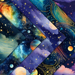 Space Watercolor Seamless Digital Paper Bundle, 20 Seamless Celestial ...