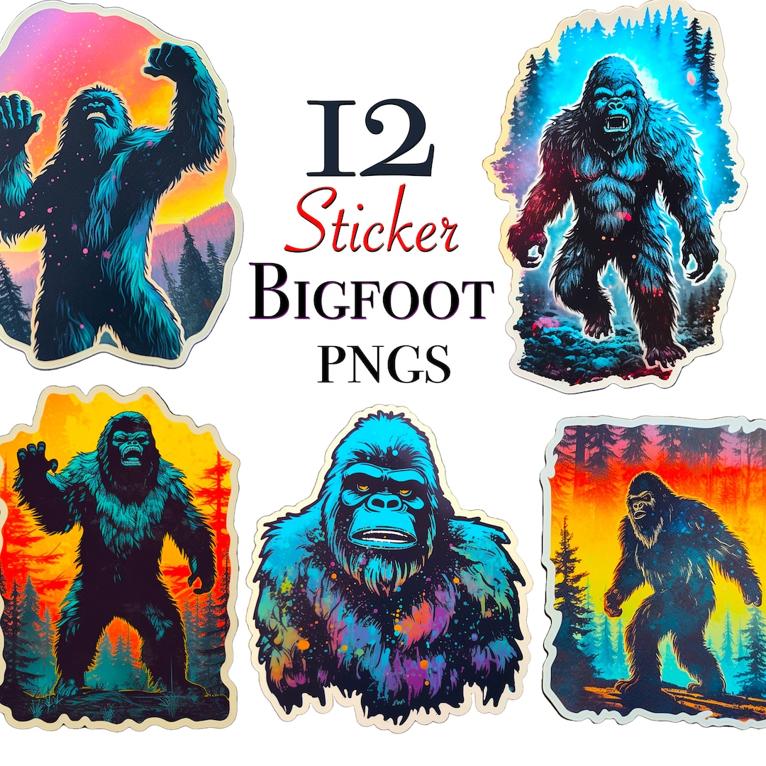 Bigfoot Clipart Sticker Designs, 12 Colorful Bigfoot PNG Designs for ...
