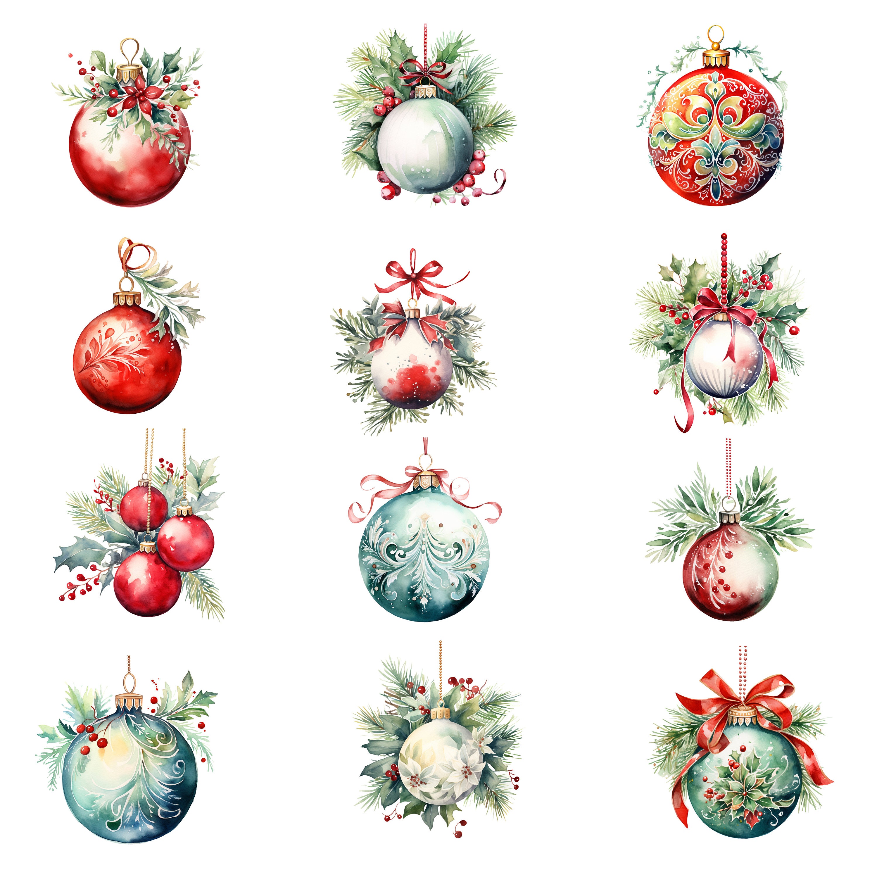 Christmas Ornament Clipart Files for Instant Download, 12 Holiday ...