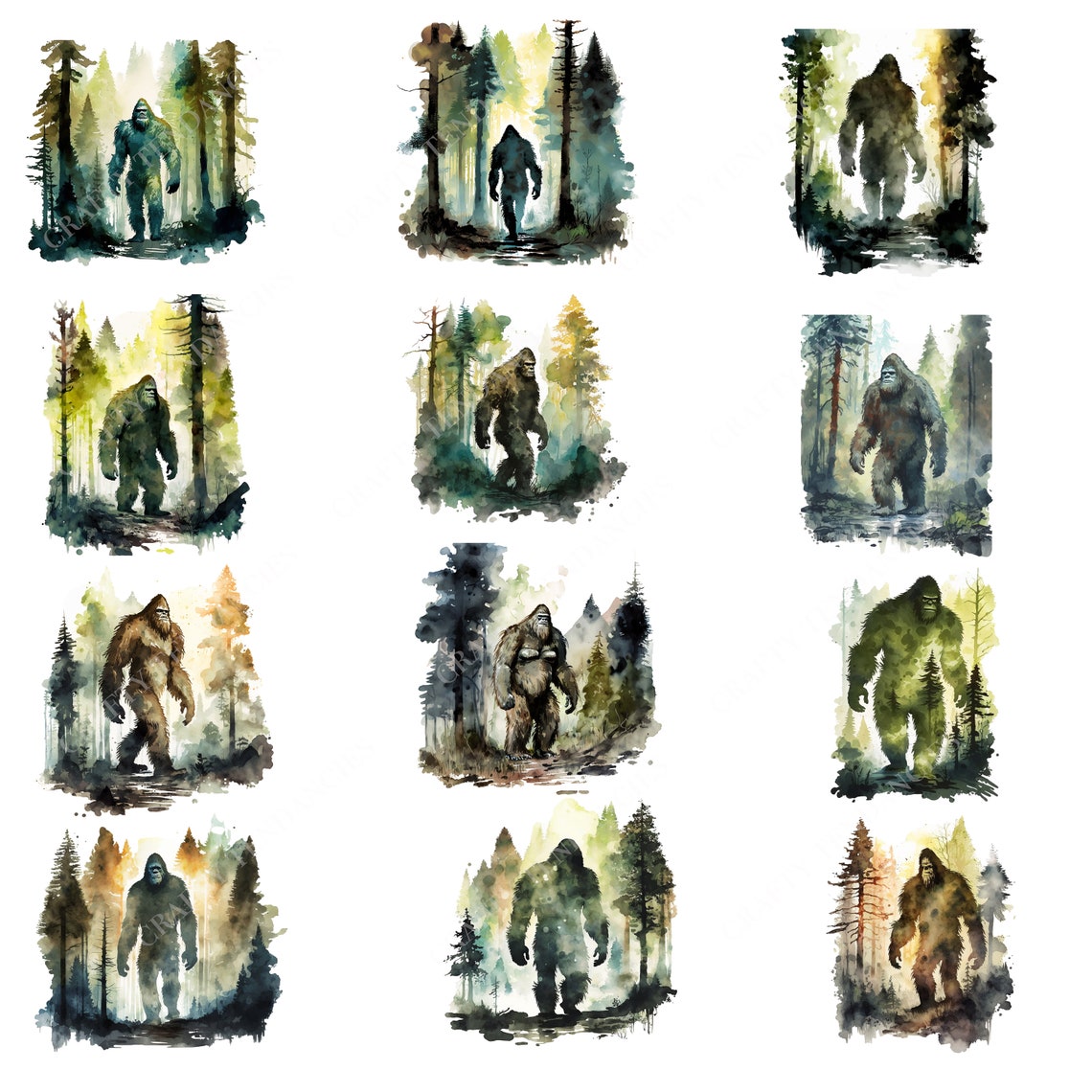 Bigfoot Clipart PNG Files for Instant Download Watercolor Bigfoot ...