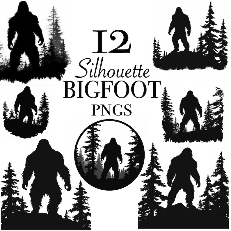 Bigfoot Silhouette Clipart Files for Instant Download, Sasquatch PNG ...