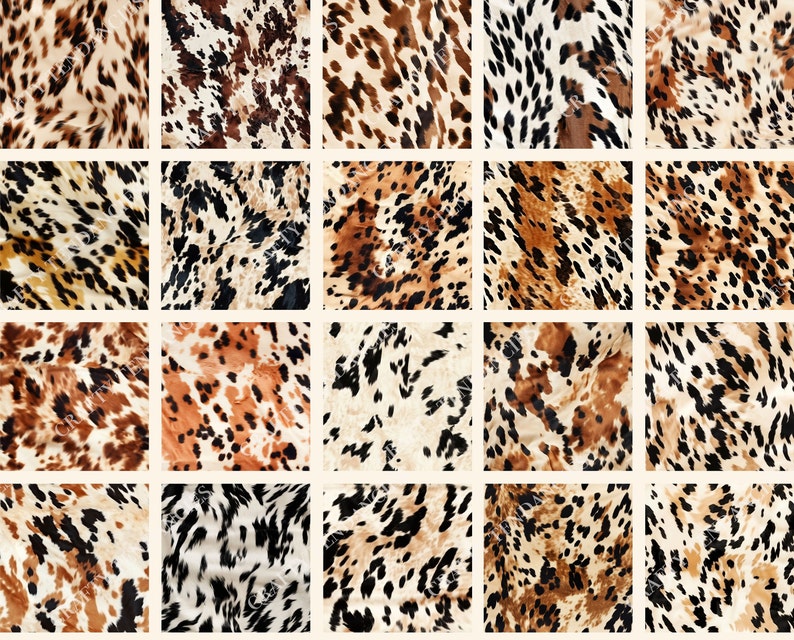 Cow Print Seamless Digital Paper Bundle, 20 Seamless Cattle Hide ...