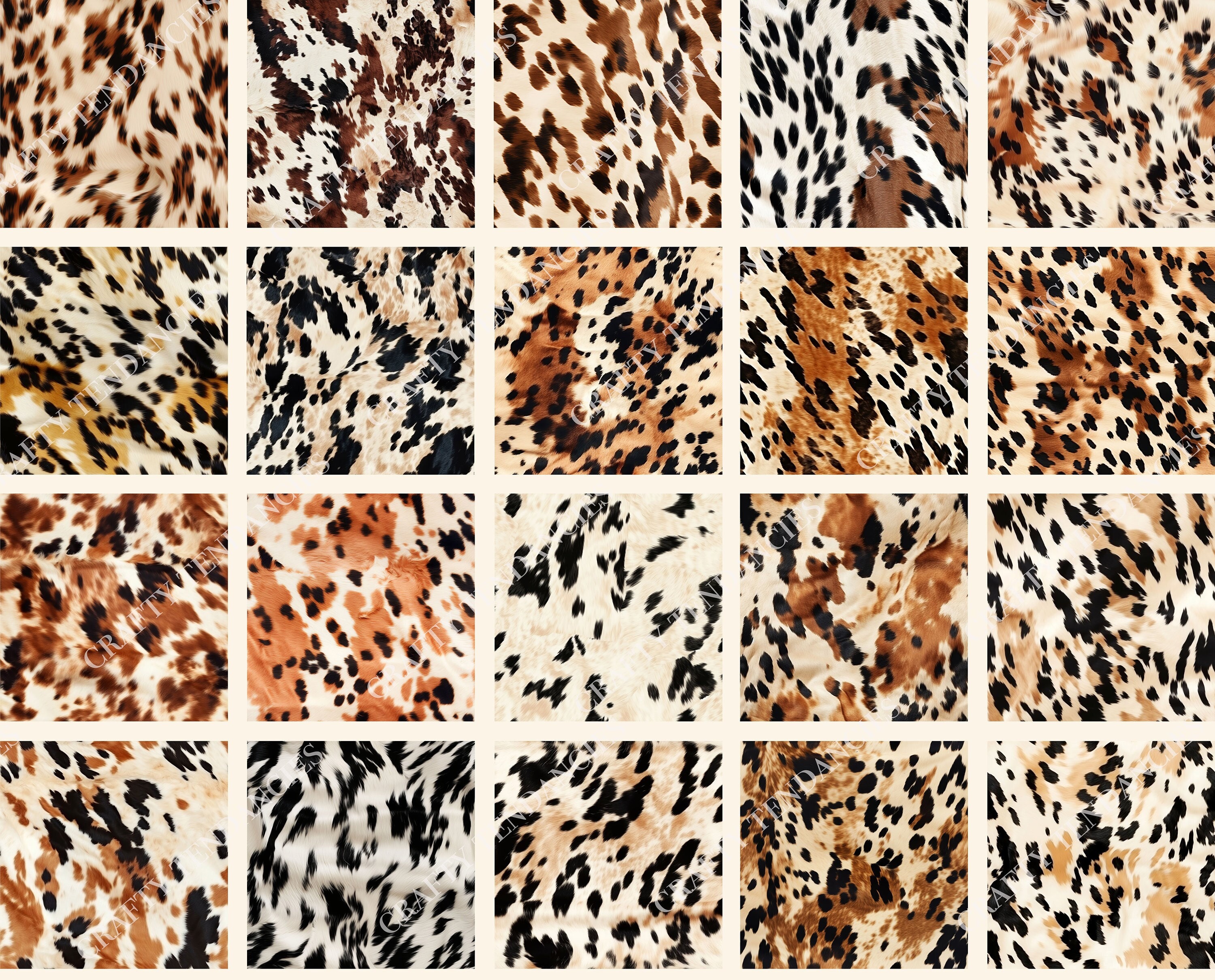 Cow Print Seamless Digital Paper Bundle, 20 Seamless Cattle Hide ...