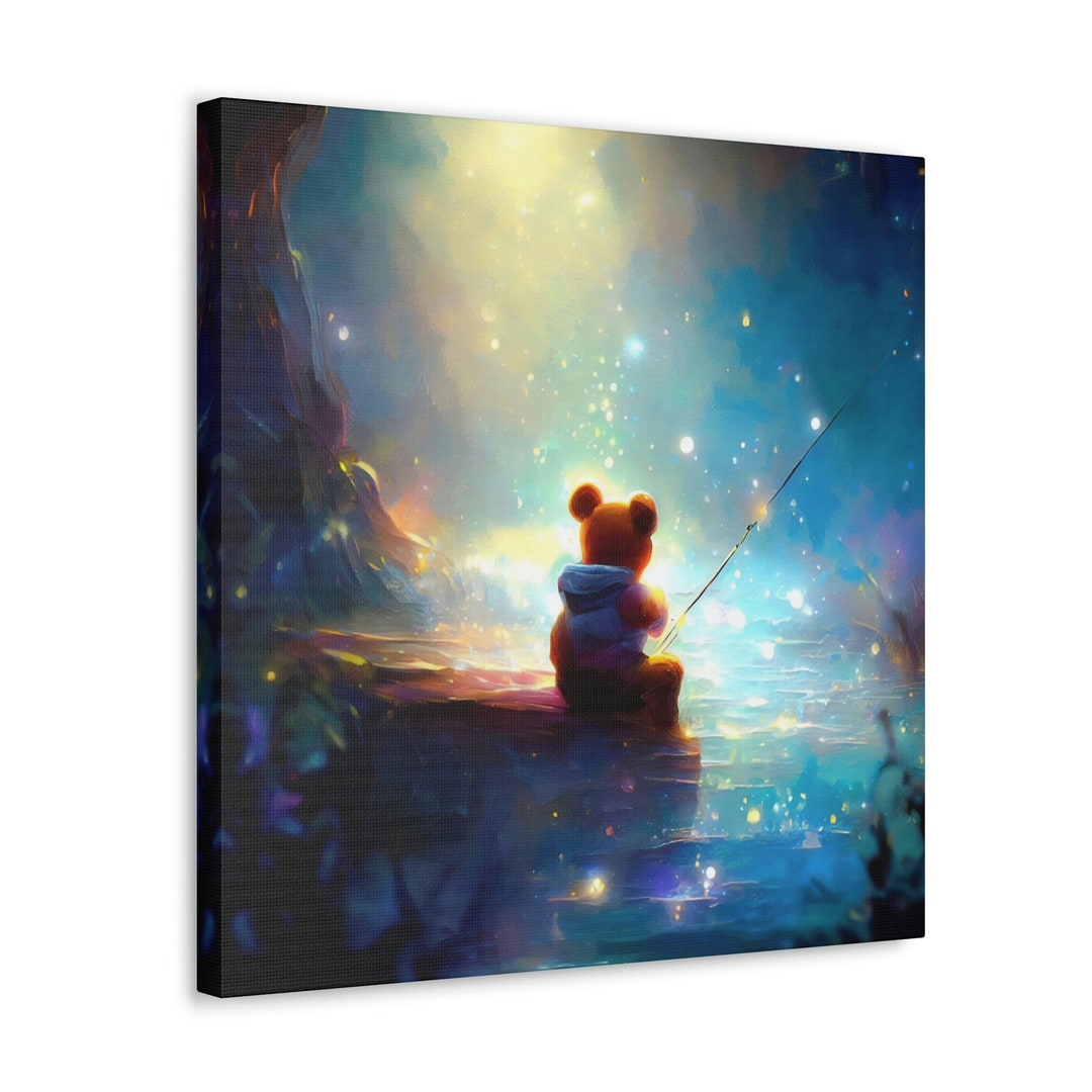 Winnie the Pooh Fishing Wall Art Canvas Print | - Etsy