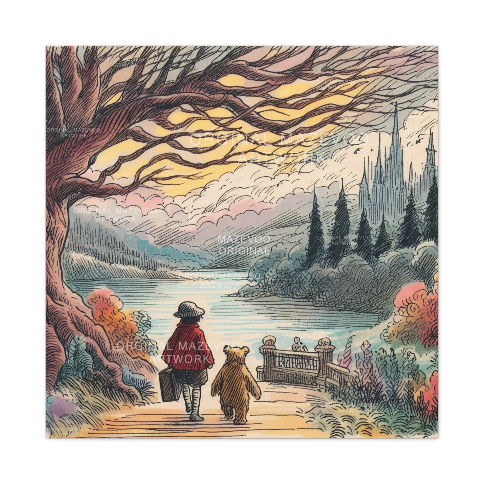 Winnie the Pooh and Christopher Robin | Vintage-inspired Illustration ...