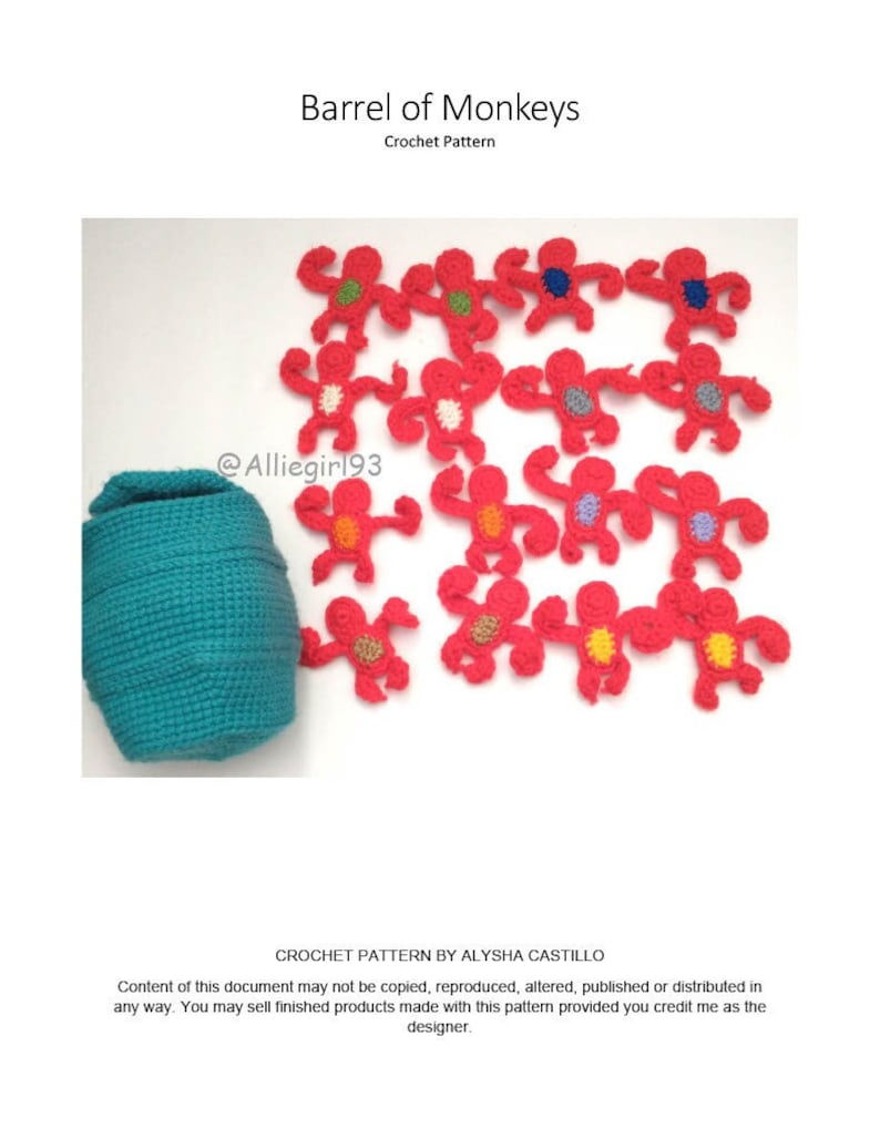 Barrel of Monkeys Memory Game Pattern - PDF PATTERN ONLY - Etsy