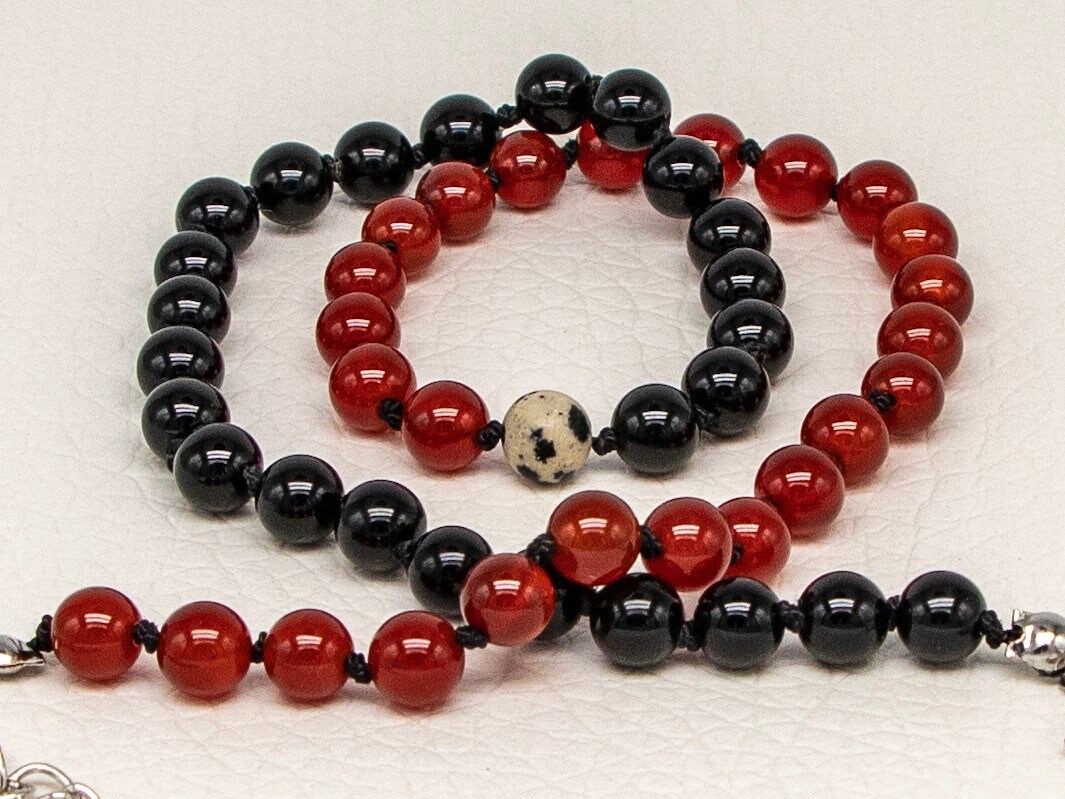 Carnelian Onyx Dalmation Quartz Choker Gemstone Necklace Black Knotted ...