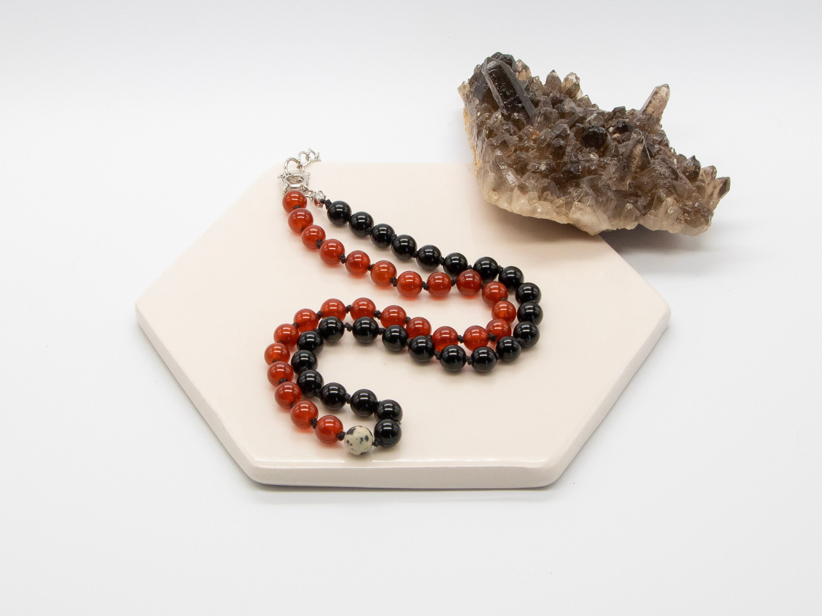 Carnelian Onyx Dalmation Quartz Choker Gemstone Necklace Black Knotted ...