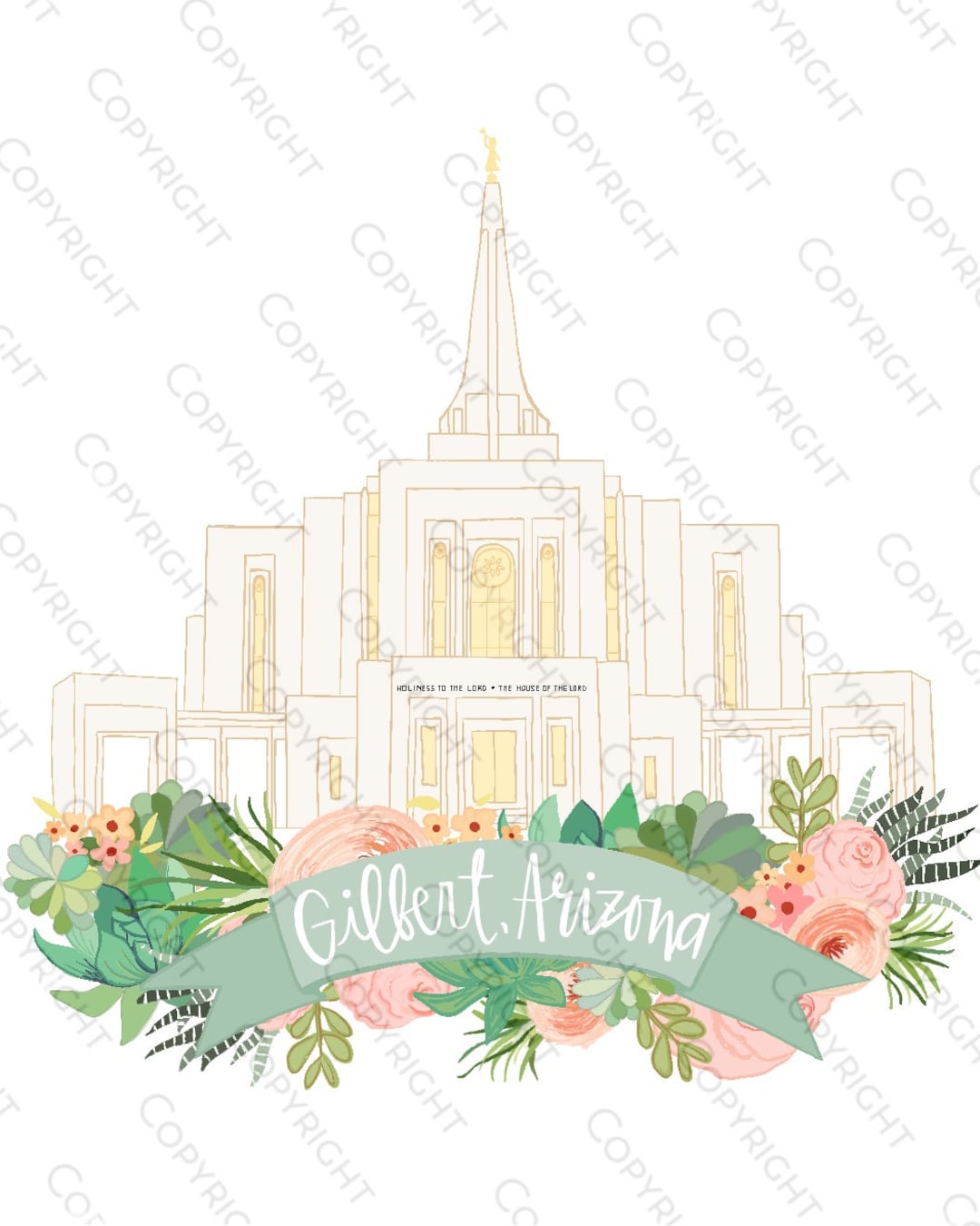 Gilbert, Arizona LDS Digitally Drawn Temple - Etsy