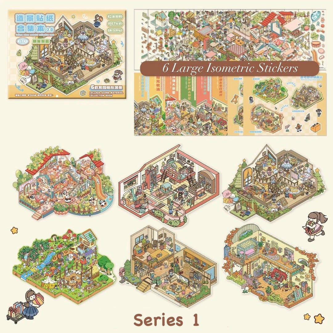 6 Large 3D Isometric Scene Sticker in 1 Book - Series 1 - DIY Miniature ...