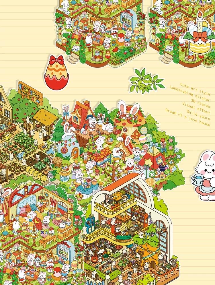 3D Isometric Sticker 4 Scenes - 4 Themes Sets: Easter Lawn|bunny Magic ...