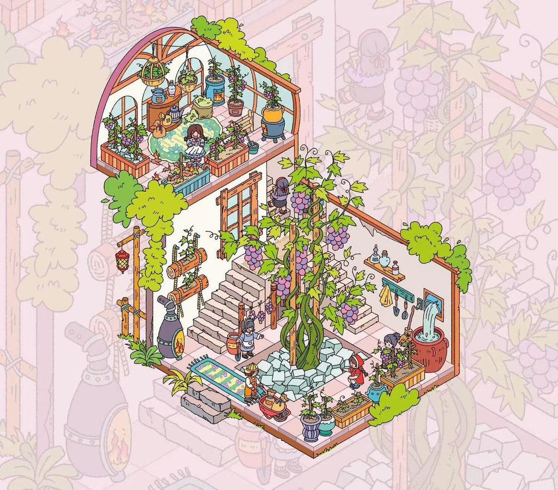 3D Isometric Kawaii Sticker Landscaping Scene Rooms. Reusable ...