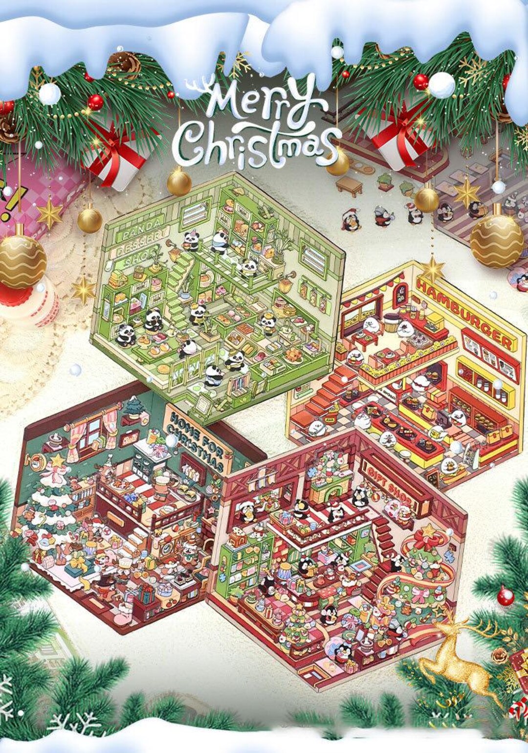 3D Isometric Sticker 4 Scenes - 4 Themes Sets: Christmas Party|gift ...