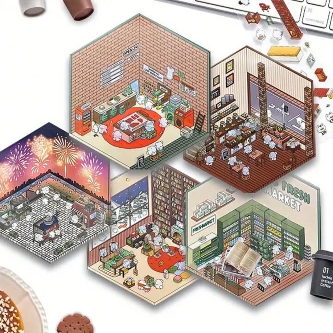 Set of 5 DIY 3D Sticker Scene,make Your Own Baking Shopfresh Marketbookstorelaundryfirework - Etsy