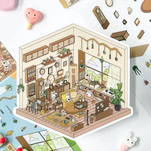 3D Isometric Sticker 4 Scenes - 4 Themes Sets: Bedroom|living Room|e ...