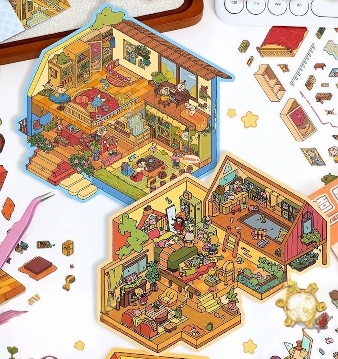 3D DIY Isometric Large Sticker Set 2 Scenes - Make Your Own: Doll Party ...