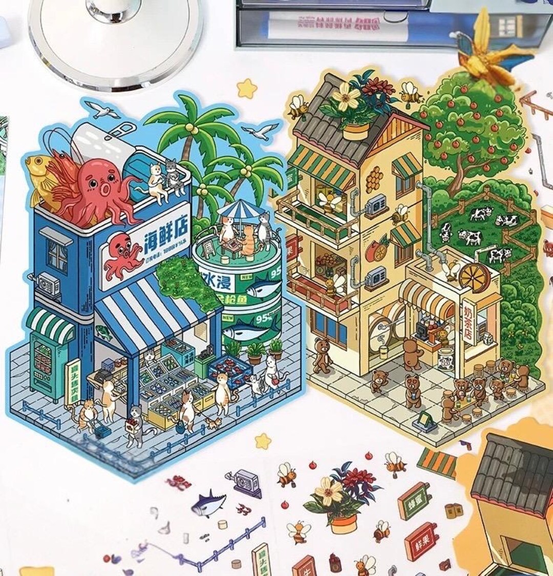 3D DIY Isometric Large Sticker Set 2 Scenes - Make Your Own: Seafood ...