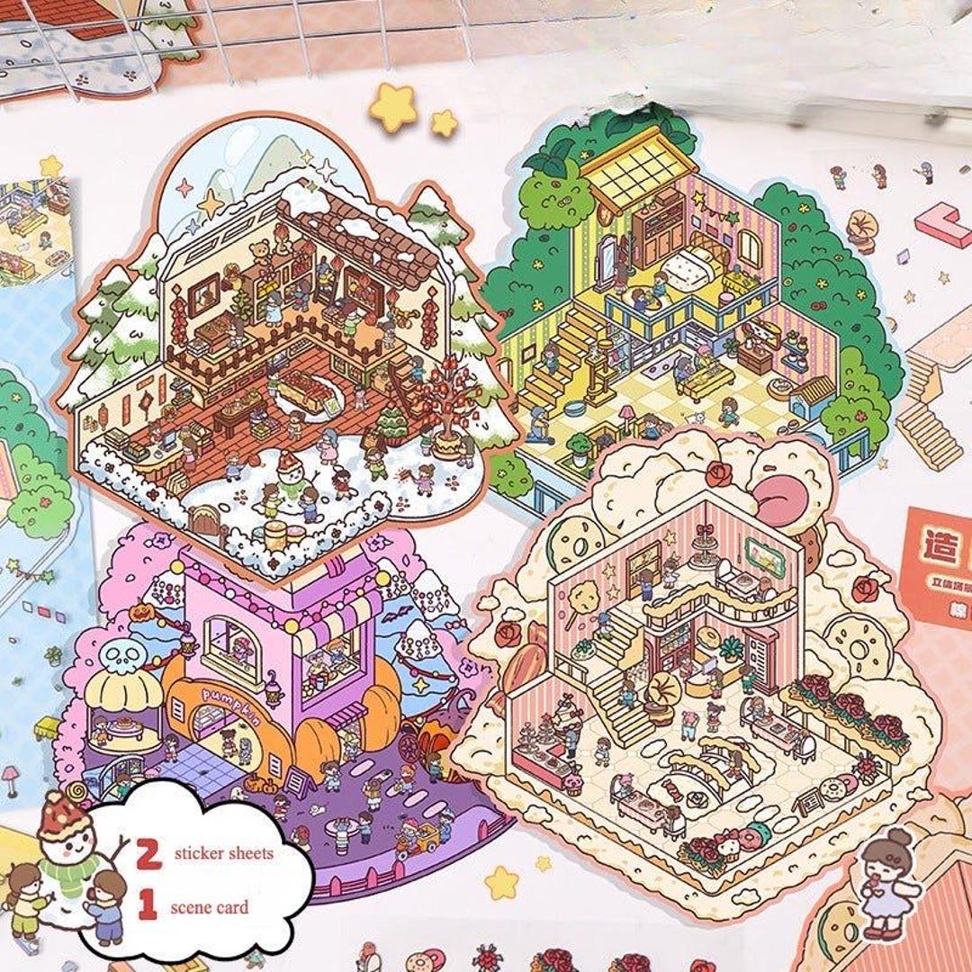 3D Isometric Sticker 4 Scenes - 4 Themes Sets: Pumpkin House ...