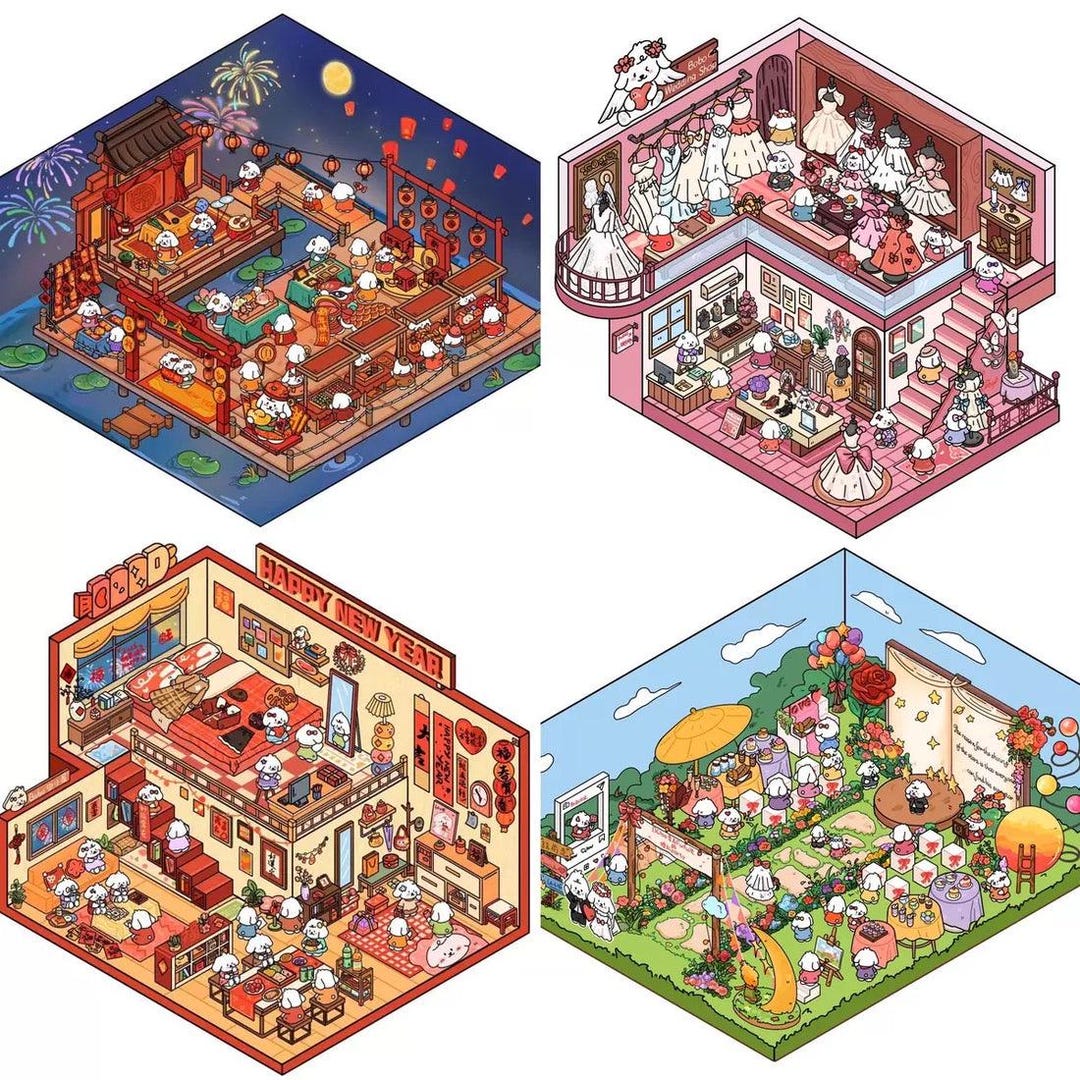 3D Isometric Sticker 4 Scenes - 4 Themes Sets: Wedding|happynewyear ...