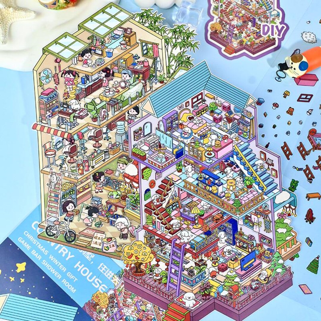 3D Isometric Large Sticker 2 Scenes - Make Your Own: Villa Country ...