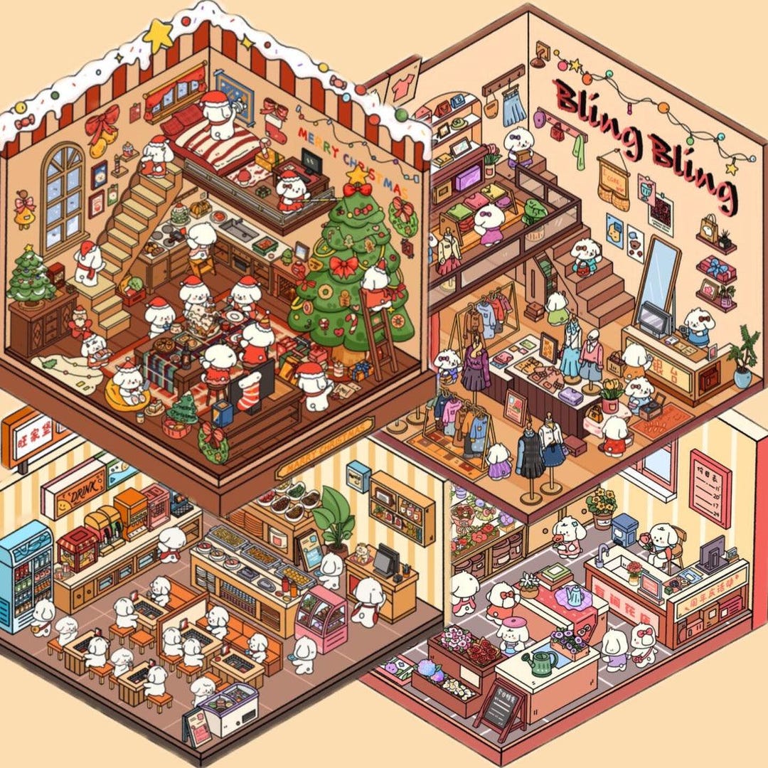 3D Isometric Sticker 4 Scenes 4 Themes Sets: Christmas Partyboutique ...