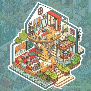 3D Isometric Sticker 4 Scenes - 4 Themes Sets: Girls Party|villa Party ...