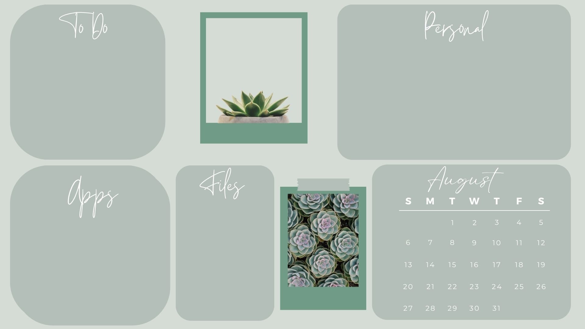 Digital Desktop Wall Organiser, Aesthetic, Succulents, Plants - Etsy