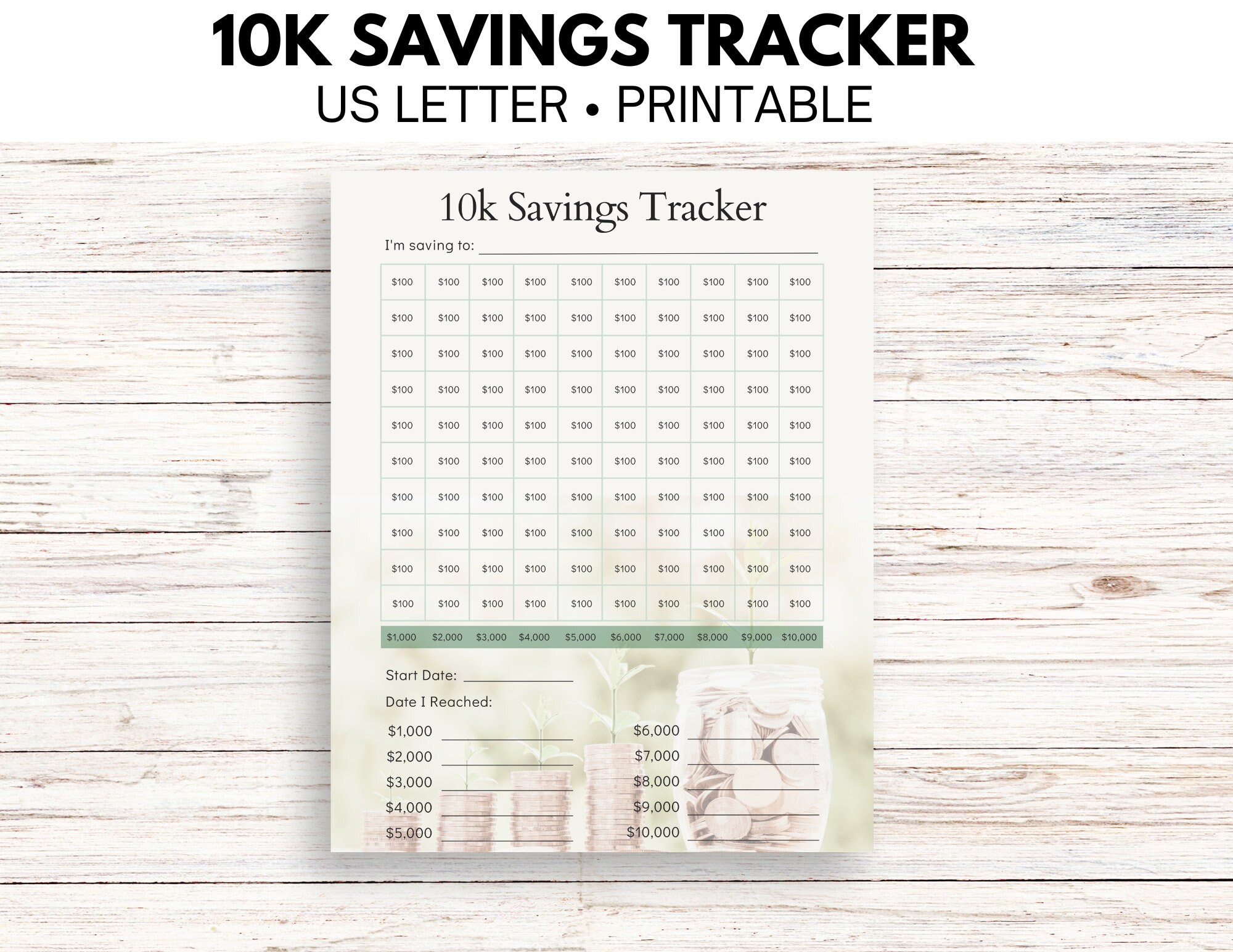 10K Savings Tracker Printable - Etsy
