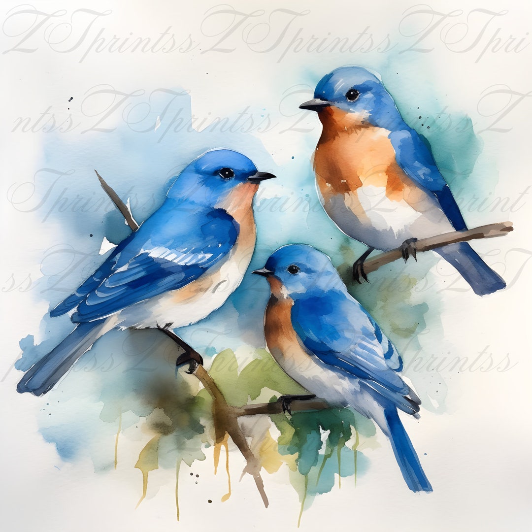 Blue Bird Digital Print 3 File Types Water Color Art Wall Decor Gallery ...