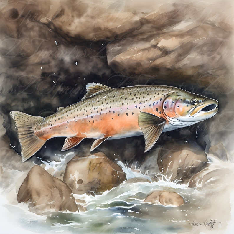 Salmon Art 3 File Types Digital Art Fish Painting for Fishermen Perfect ...