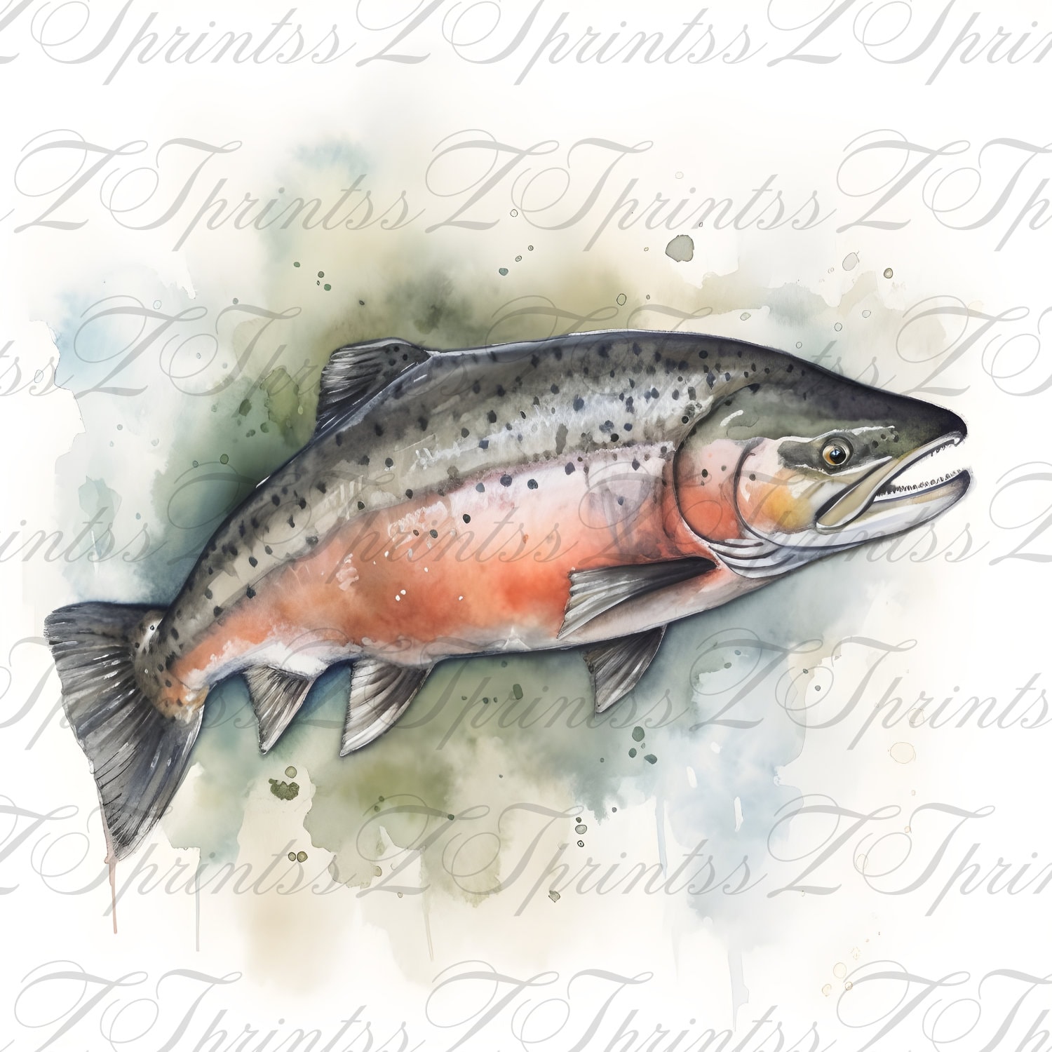Salmon Art 3 File Types Digital Art Fish Painting for Fishermen Perfect ...