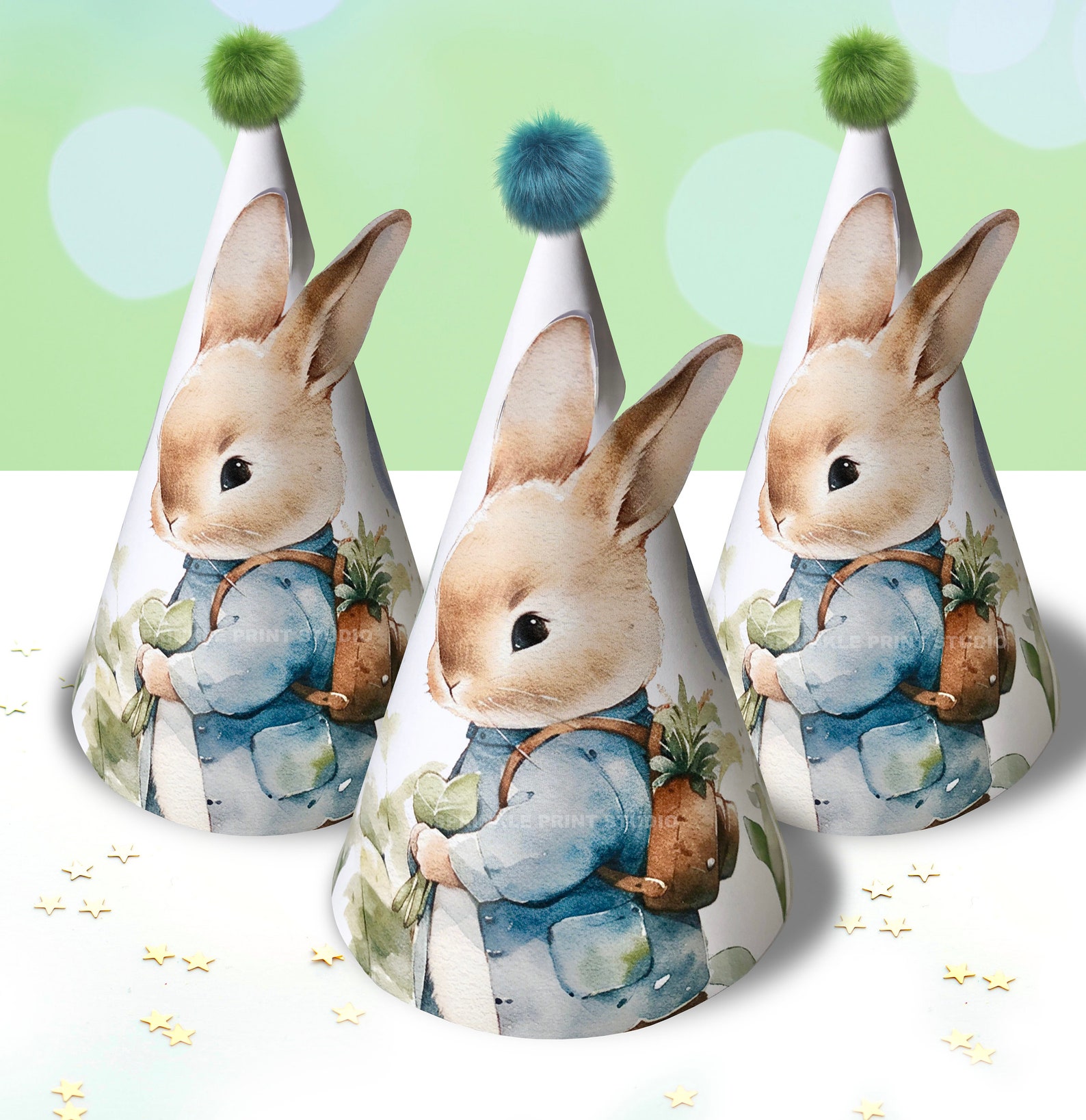 RABBIT Birthday Party Hats Rabbit Theme Peter Rabbit 1st Birthday Blue ...