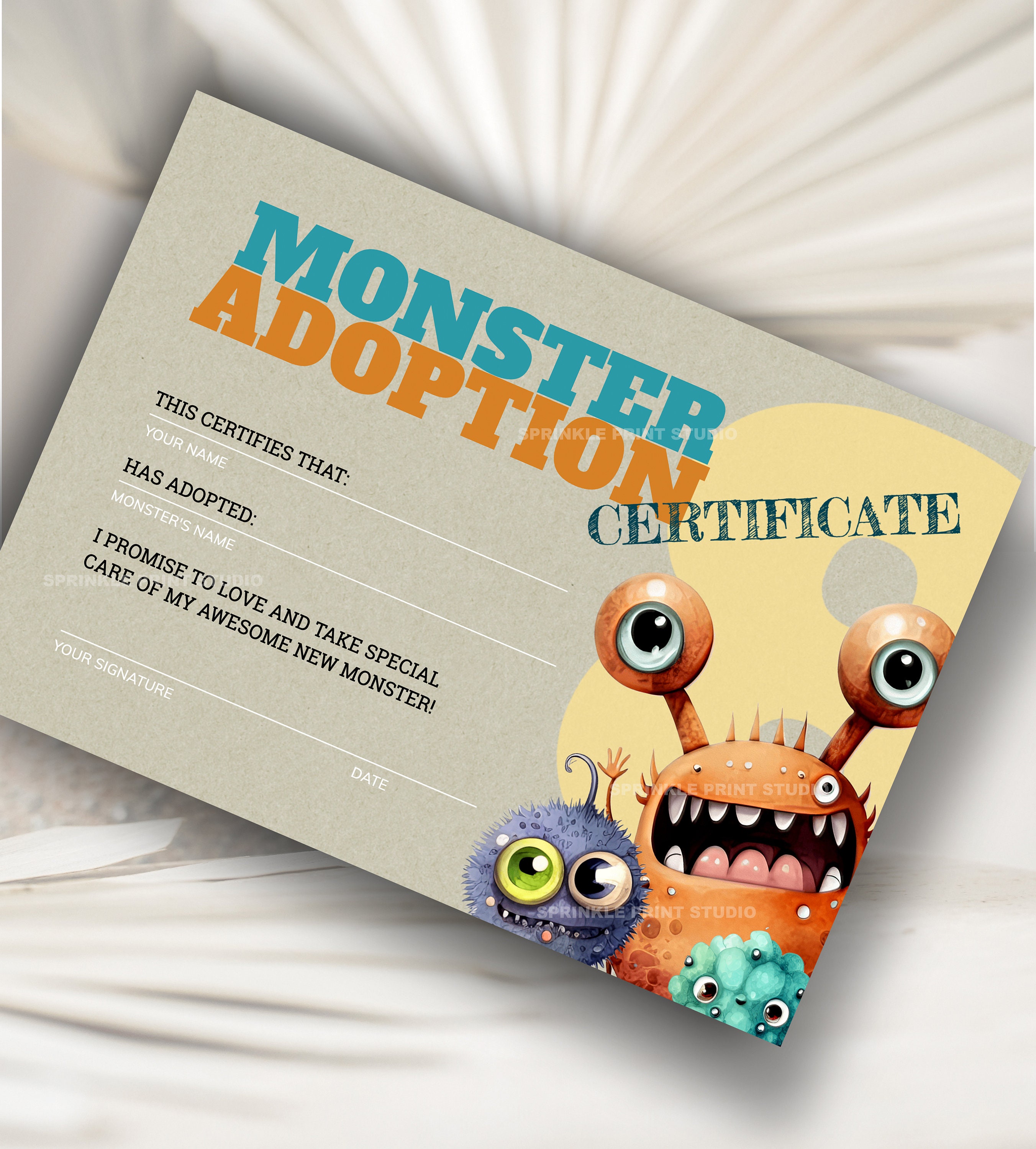 EDITABLE Adopt A Monster Certificate Sign Monster Bash Birthday Little ...