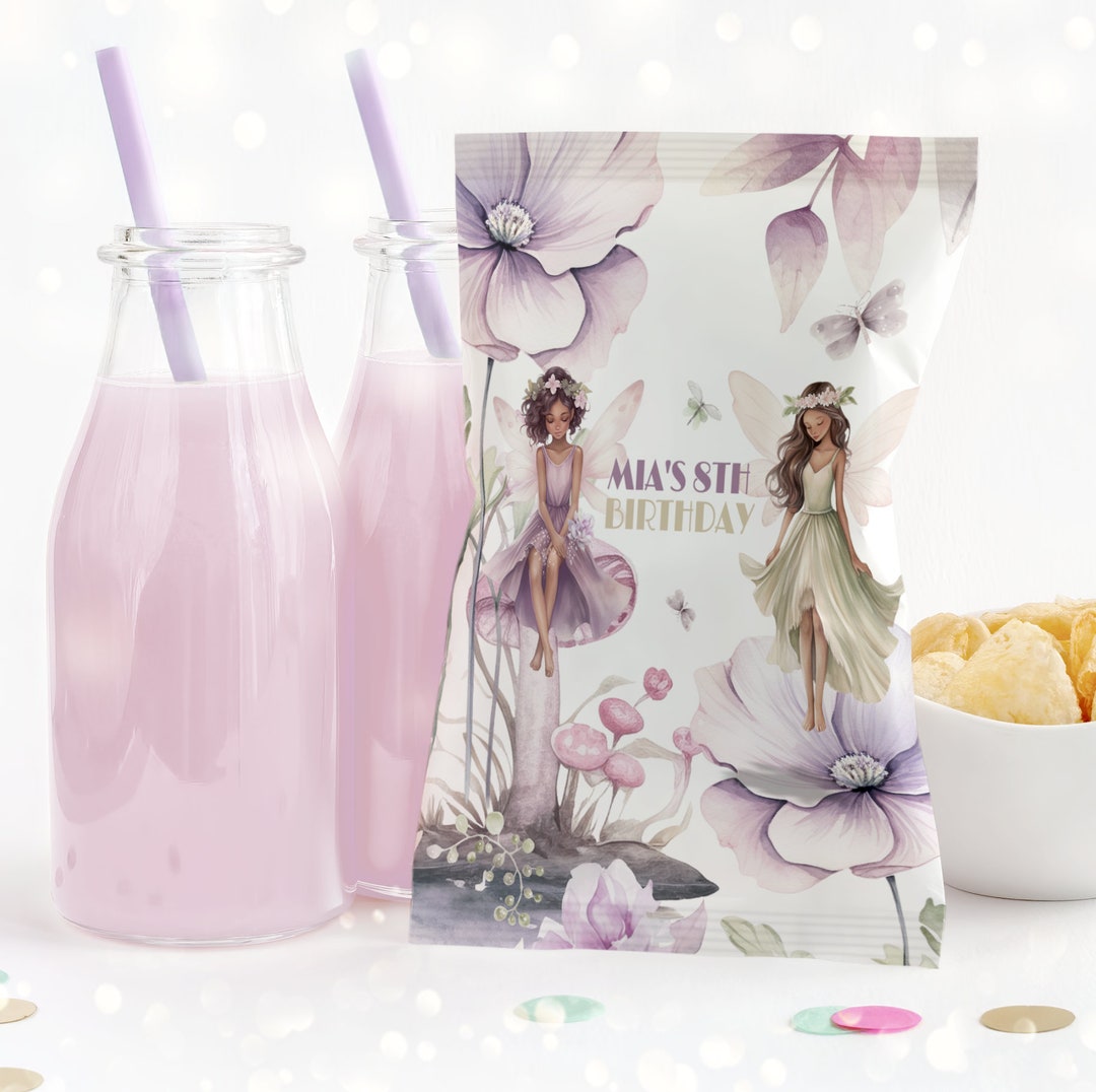 EDITABLE Fairy Birthday Chip Bags Enchanted Garden Fairy Boho Magical ...