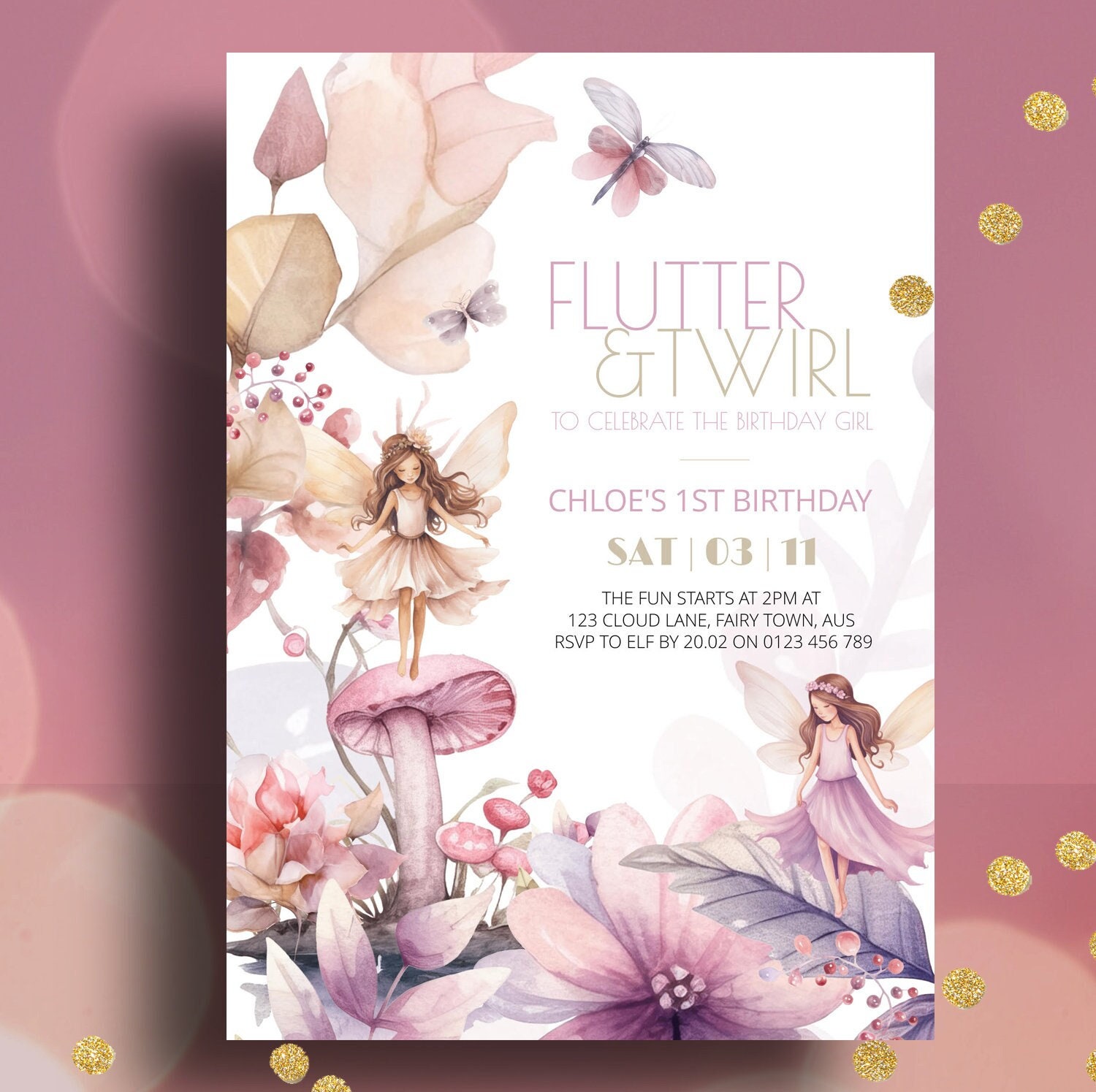 EDITABLE Fairy 1st Birthday Invitation Garden Party Girl Invite Fairy ...