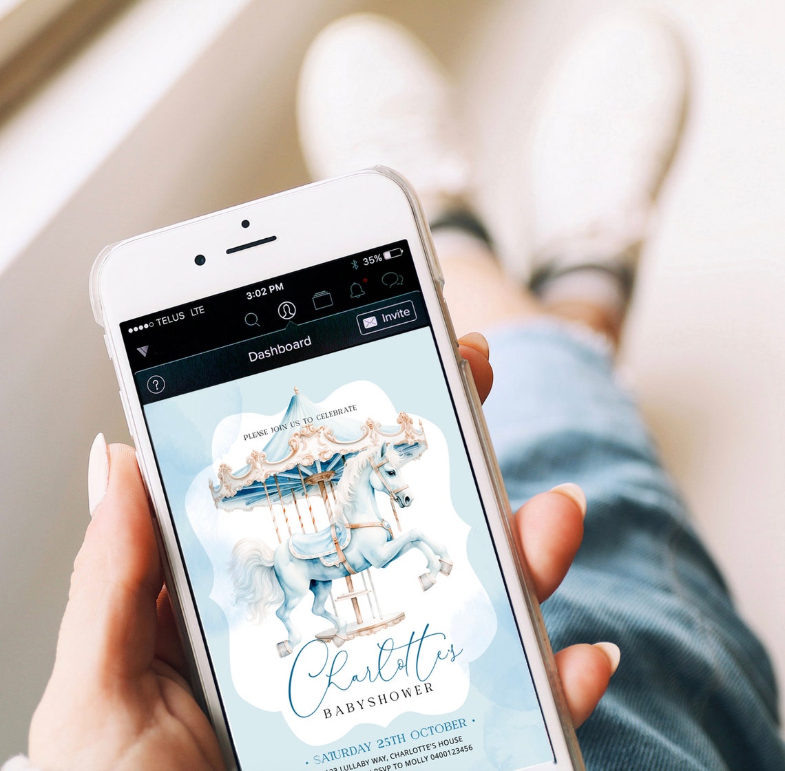 Carousel Pastel Baby Shower Invitation Editable Party Invite Carnival ...